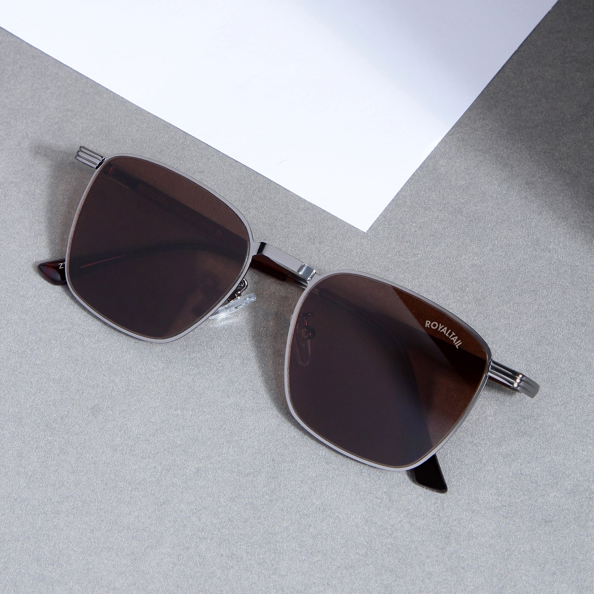 Brown Metal Frame And Polycarbonate Glass Square Sunglasses For Men ...