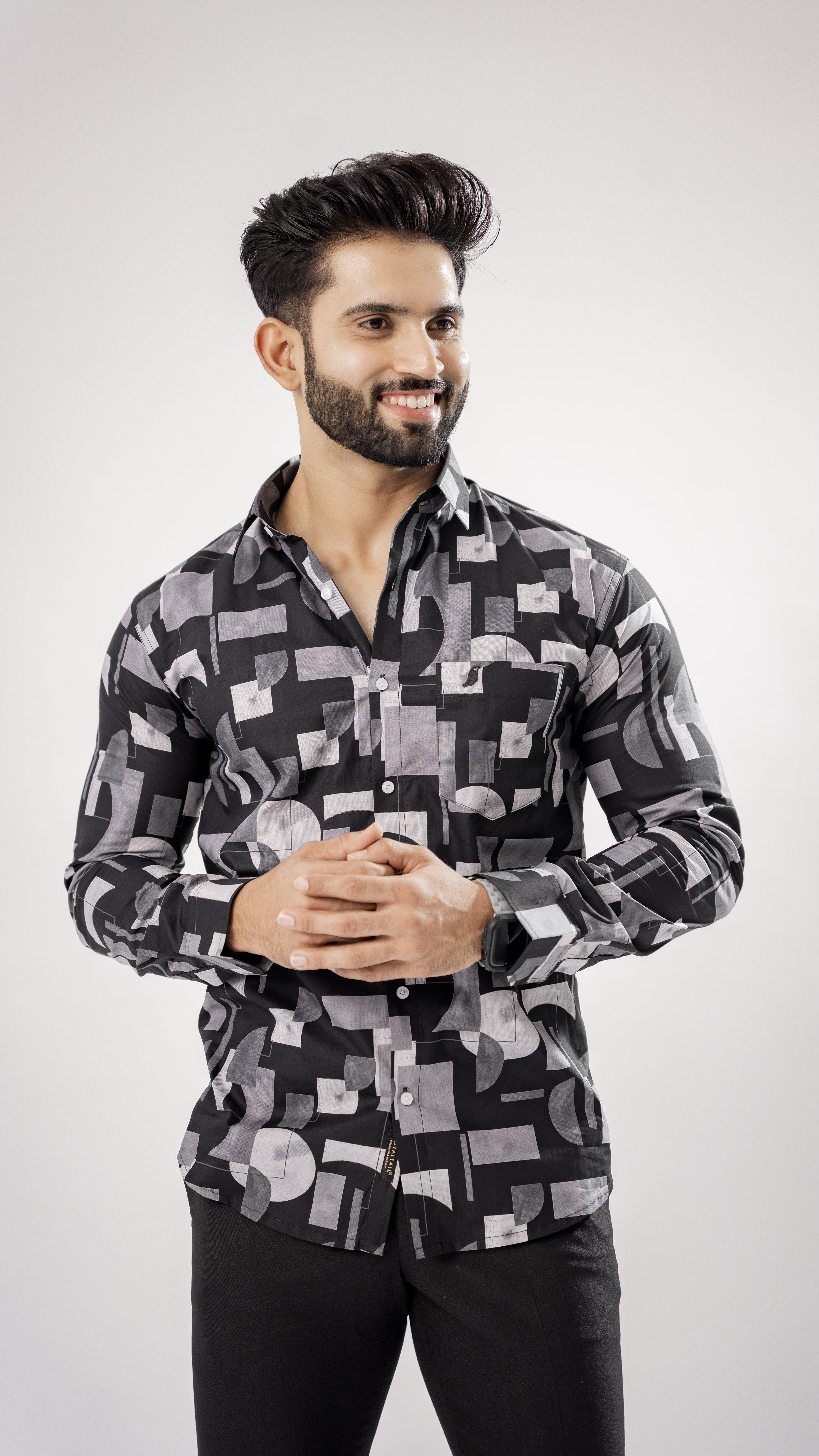 Shop Stylish Canyon Jade Black & White Cotton Shirt - Royaltail